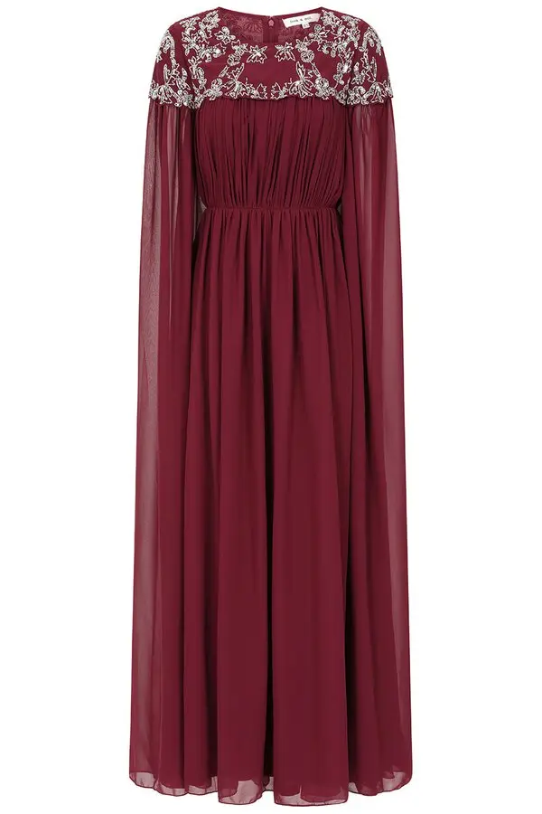 FROCK AND FRILL Embellished Cape Sleeve Maxi Dress - Red