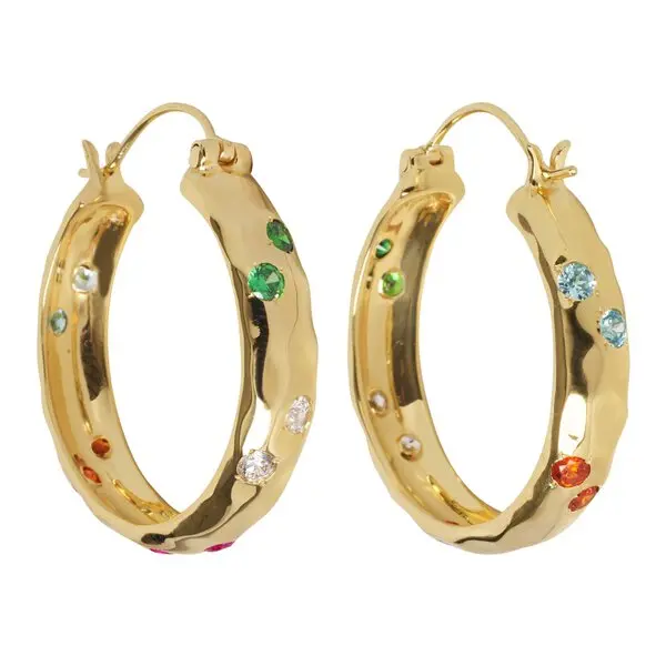 YAA YAA LONDON Luxury Rainbow Jewel Hoop Earrings - Gold