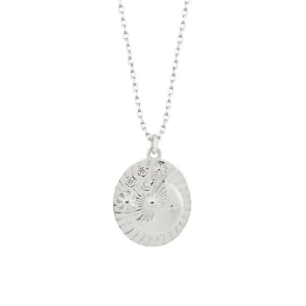 SPERO LONDON Moon Embossed Medal Sterling Necklace - Silver