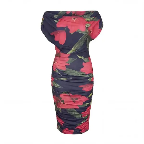 ATOM LABEL Oxygen Jersey Dress With Fuchsia Lily Print - Pink