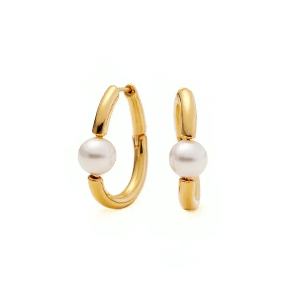 SHABELLA NYC Pearl Tube Hoop Earrings - Gold