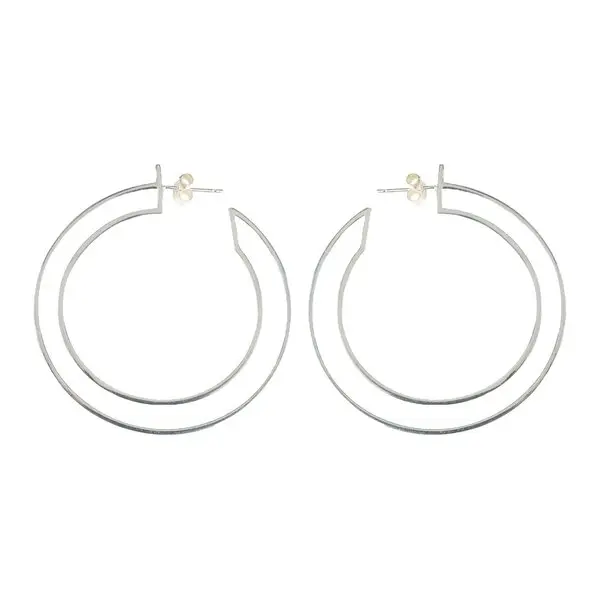 TOOLALLY Large Double Hoop Earrings - Silver