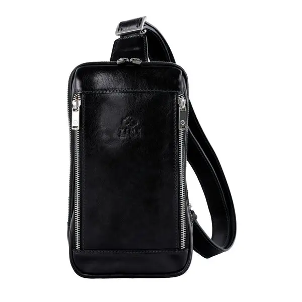 TIME RESISTANCE Leather Sling Bag - Black