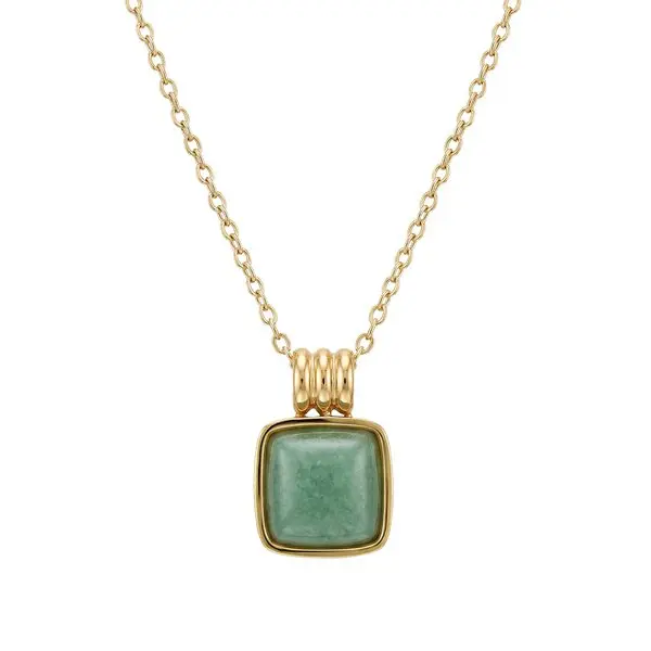 SEREE Puzzle Jade Stone Square Pendant Necklace - Green