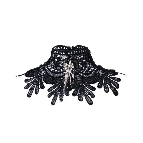 CONCEPT A TROIS Lace Collar With Rhinestones - Black