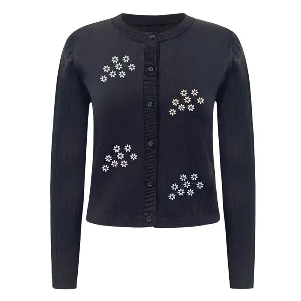 ROCH PEREL Flower Embroidered Viscose Blend Cardigan