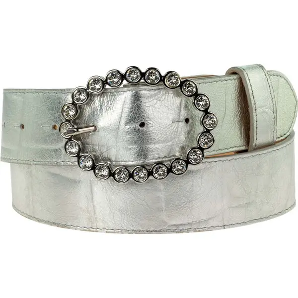 PEACHY BELTS LTD Croc-effect Leather Belt With Diamante Buckle - Silver