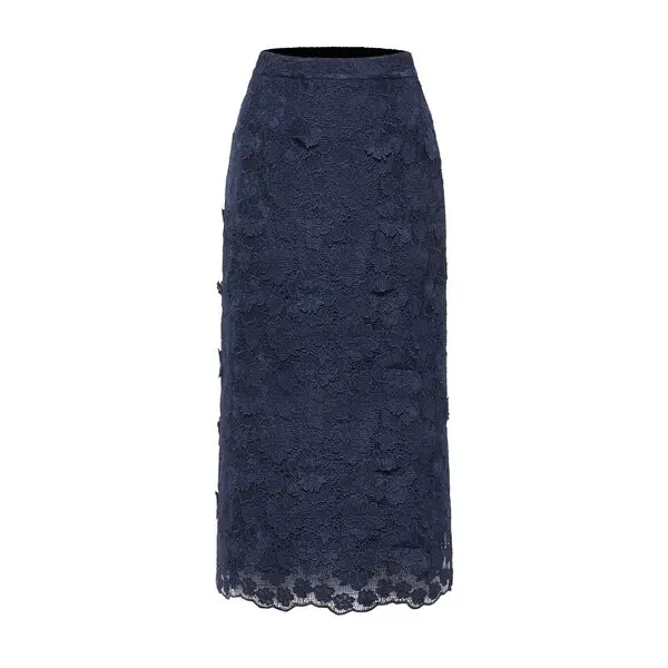 EMMA WALLACE Yan Lace Midi Pencil Skirt - Blue