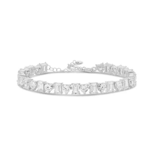 SHYMI Heart And Emerald Shape Tennis Bracelet - Silver