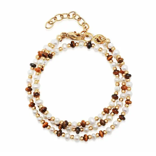 NIALAYA JEWELRY Pearl And Tiger Eye Wrap Bracelet - Brown/white/yellow