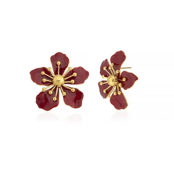 MILOU JEWELRY Magnolia Flower Stud Earrings - Red