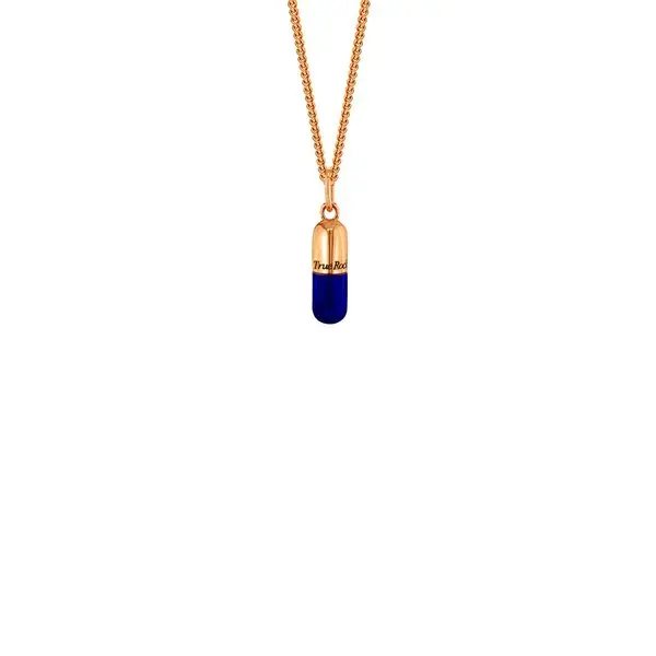 TRUE ROCKS Mini Pill Pendant Necklace - Rose Gold/blue