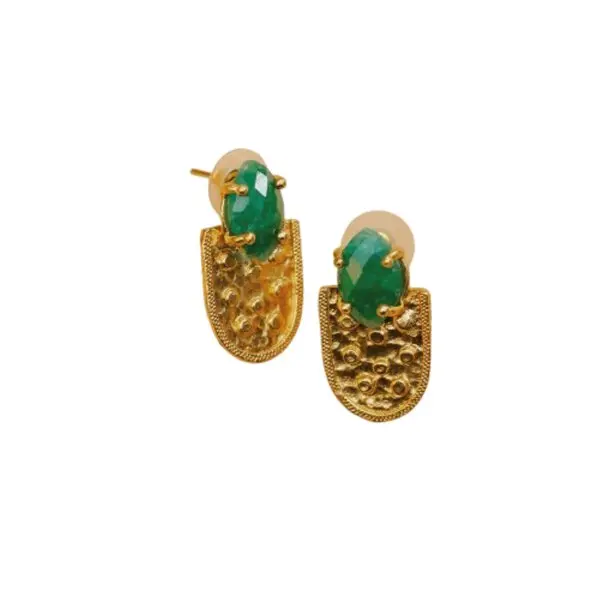 ROZ Yesil Plated Jade Drop Earrings - Gold