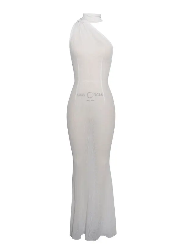 MISS CIRCLE NEW YORK Olena Burnout Velvet Animal Print Mesh Halter Neck Maxi Dress