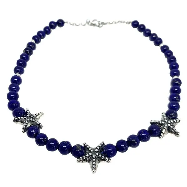 TG-JEWELLERY BY TAMARA GERVASIO Sterling Silver Starfish Lapis Lazuli Beaded Necklace - Silver/blue