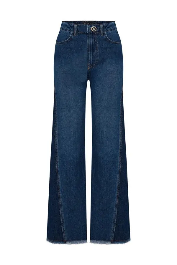 EXQUISE High-waisted Wide-leg Denim Pants
