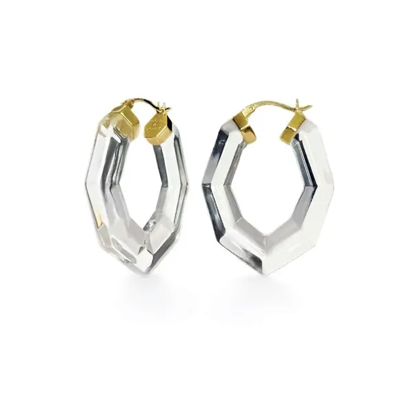 GOLD & HONEY Pear Gemstone Lucite Hoop Earrings - Gold
