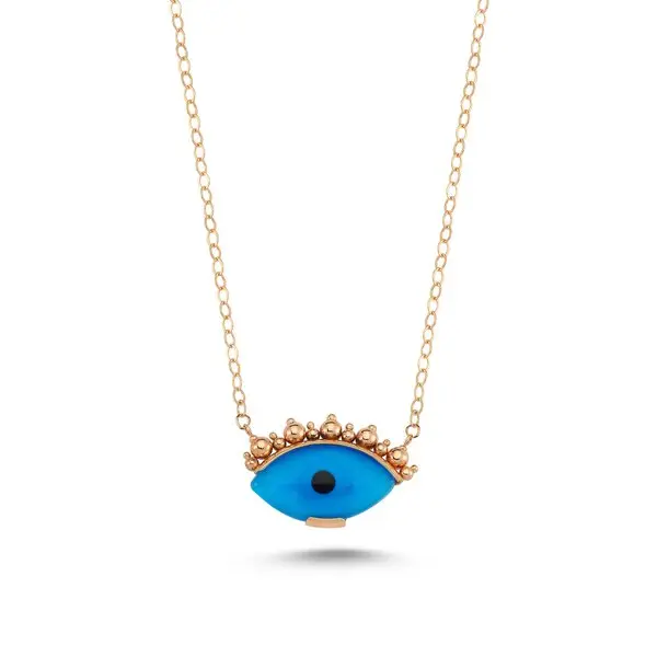 ECCE ARTISAN DIAMONDS 14k Solid Gold Eye See You Necklace - Blue
