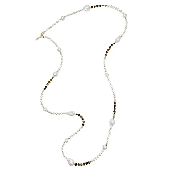 FARRA Baroque Freshwater Pearl And Tiger-eye Stone Necklace - Brown