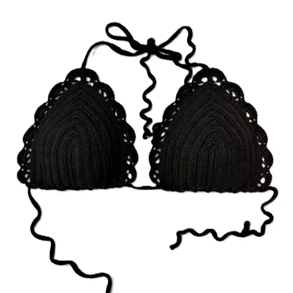 SPRINGMOONATELIER Handmade Crochet Bikini Top - Black