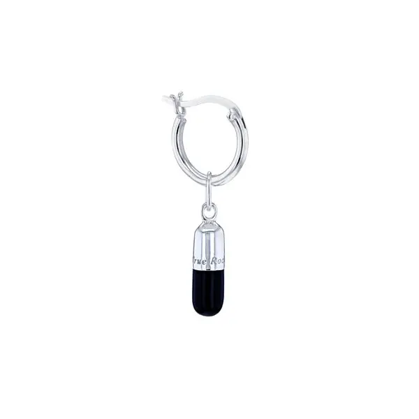 TRUE ROCKS Sterling Silver Mini Pill Charm Hoop Earring - Silver/black