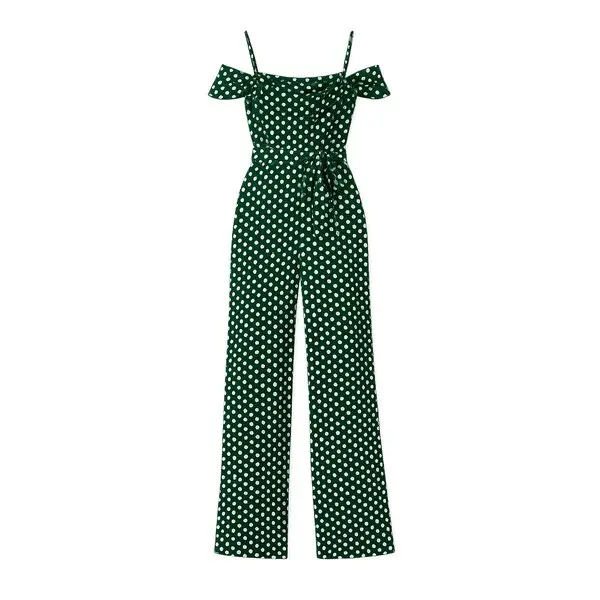 YUMI Spot Bardot Jumpsuit - Green