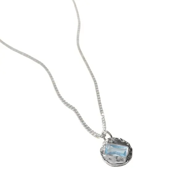 MURU Mini March Birthstone Pendant Necklace - Silver