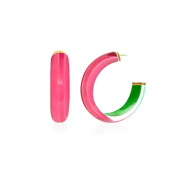 GOLD & HONEY Inside Out Lucite Hoop Earrings - Green/pink/gold