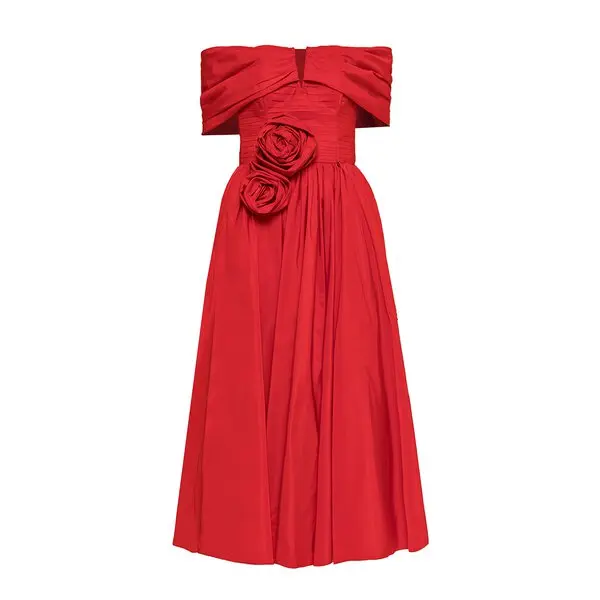 NISSA Off-shoulder Taffeta Midi Dress