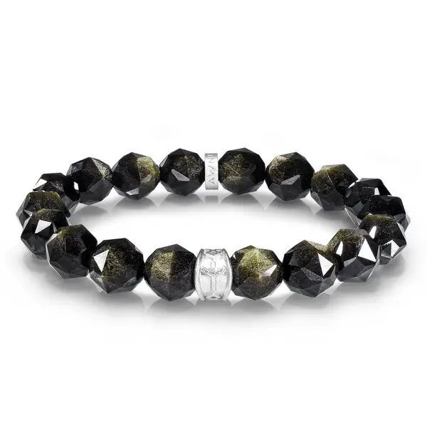 AWNL Golden Obsidian Rune-engraved Bracelet - Green/black