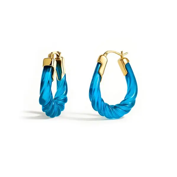 GOLD & HONEY Blue Topaz Rope Twist Oval Lucite Hoop Earrings - Blue/gold