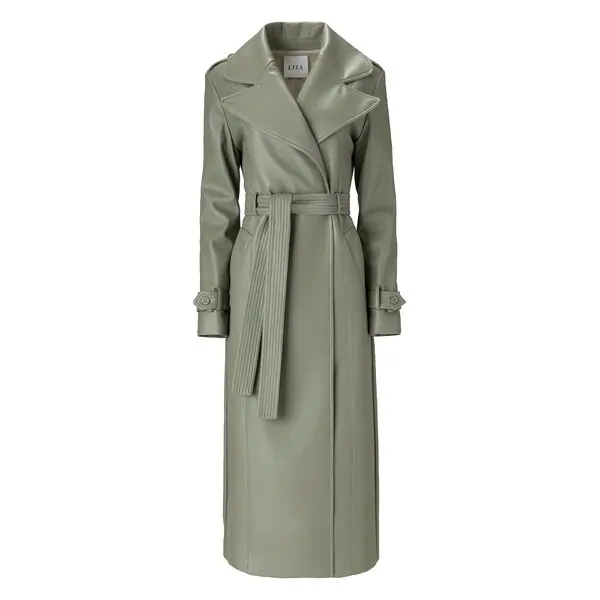 LITA COUTURE Vegan Leather Belted Trench Coat