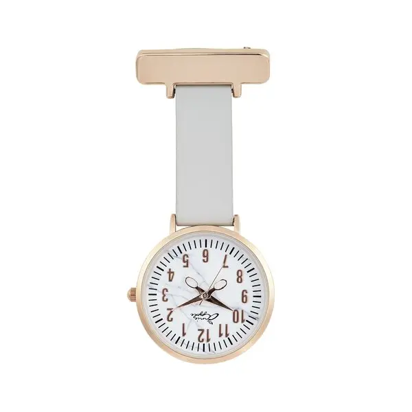 BERMUDA WATCH COMPANY Annie Apple Marble Rose Gold Leather Nurse Fob Watch - Grey