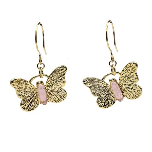 FARRA Butterfly Rose Quartz Stone Earrings - Pink