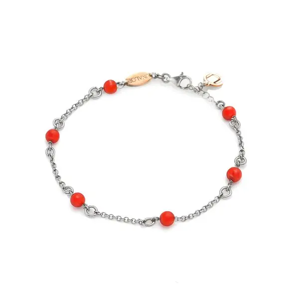 UNALOE Sterling Silver Mediterranean Coral Chain Bracelet - Silver/red