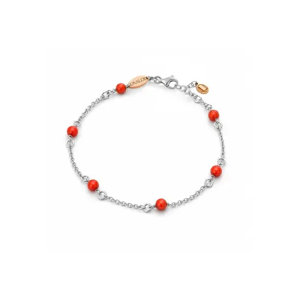 UNALOE Sterling Silver Mediterranean Coral Chain Bracelet - Silver/red
