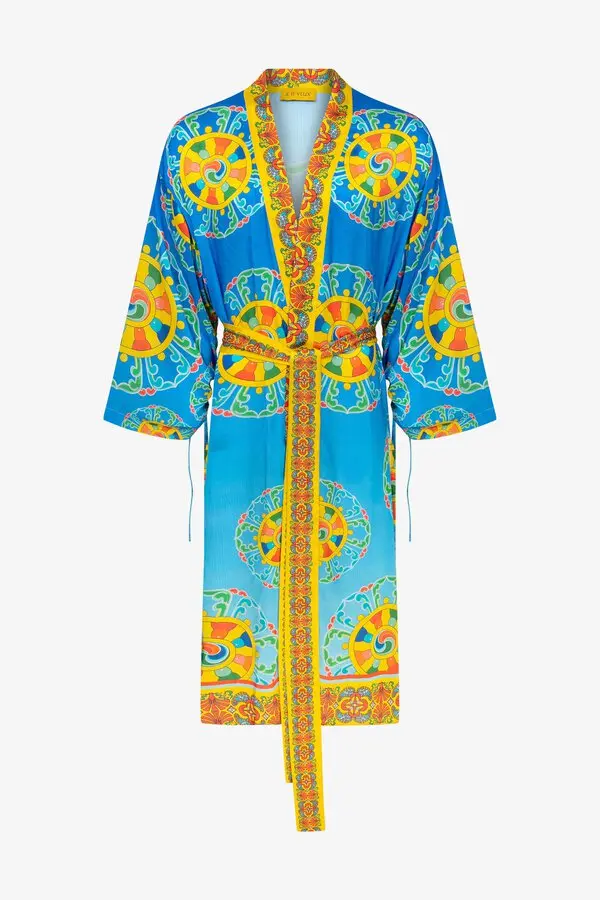 JE TE VEUX Printed Kimono - Blue/yellow
