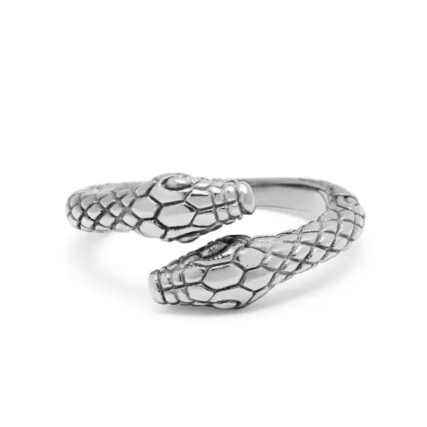 NIALAYA JEWELRY Stainless Steel Vintage Snake Ring - Silver