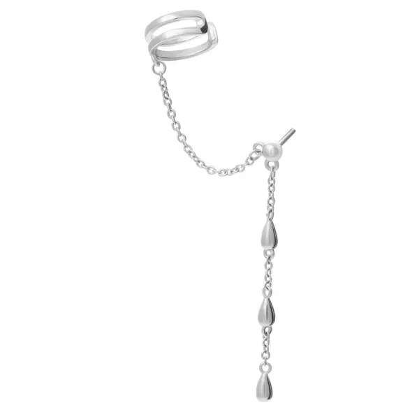LUCY QUARTERMAINE Solid Sterling Drop Earring With Cuff - Silver