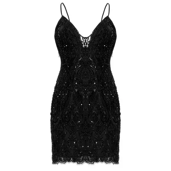 ANGELIKA JOZEFCZYK Embroidery Lace Mini Dress - Black
