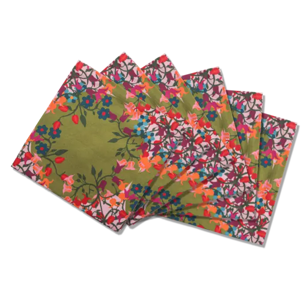 SOPHIE WILLIAMSON DESIGN Green / Pink Set Of Six Napkins In Bold Flower Print On Green Offcut Version - Green/pink