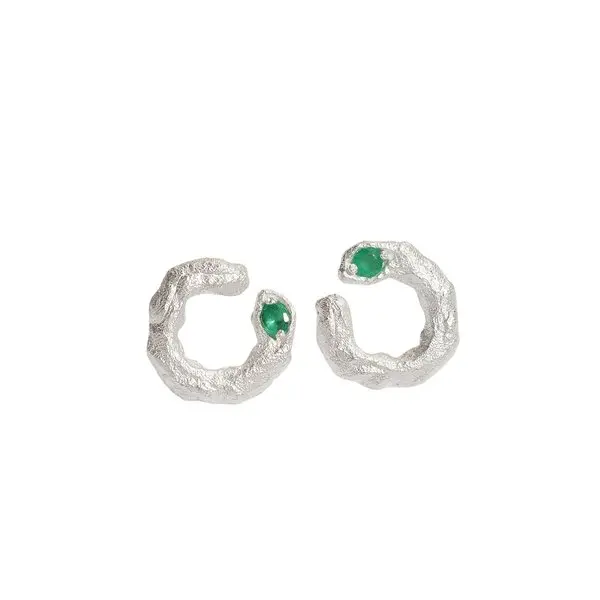 CLAIRE HILL DESIGNS Emerald Asymmetric Earrings - Silver