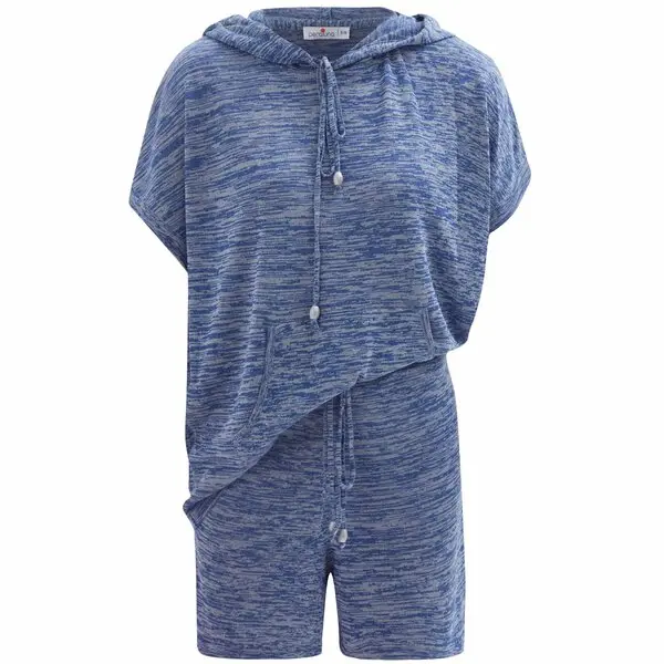 PERALUNA Kaira Knitted Hooded Blouse & Shorts Matching Set - Blue