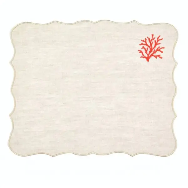 KM HOME COLLECTION Coral Embroidery Linen Placemats Set Of 2 - Orange