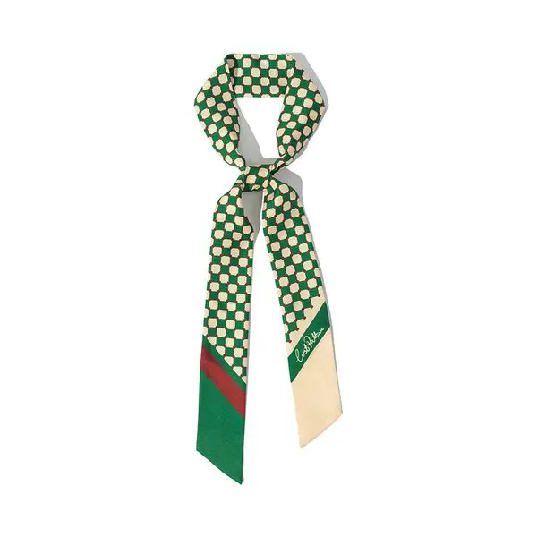 LOST PATTERN Checkerboard Twill Skinny Scarf - Green
