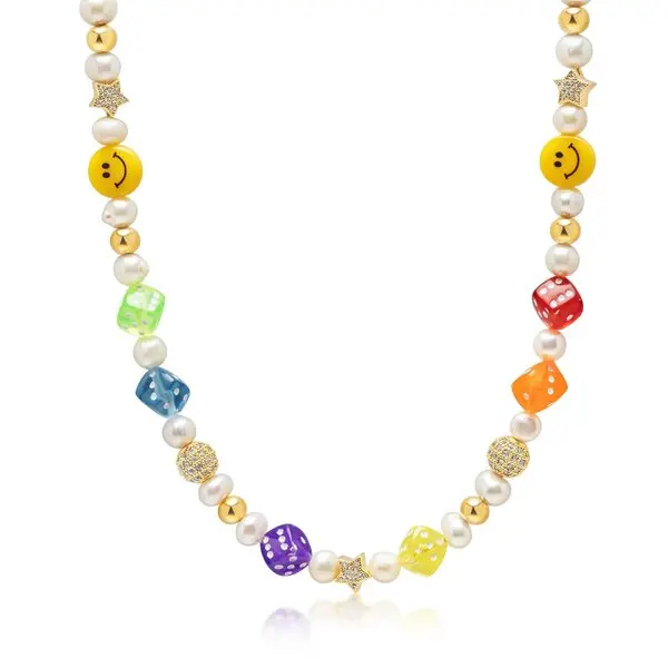 NIALAYA JEWELRY Pair Of Dice Pearl Necklace - White/yellow