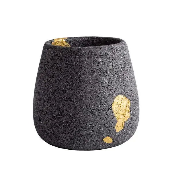 And Jacob Pod Vase Lava Stone With Gold - Grey