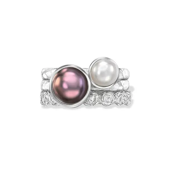 DOWER & HALL Rosey Pearl Stacking Rings Set - Silver