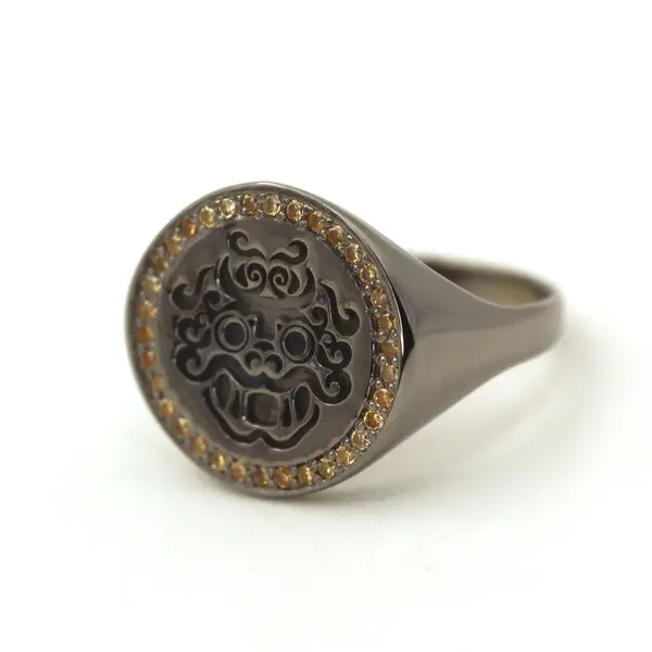 VICSTONENYC FINE JEWELRY Signet Ring With Cubic Zirconia - Black