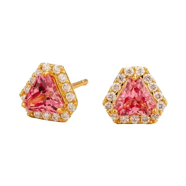 JUVETTI  Diana Earrings With Padparadscha Sapphires And Diamonds - Pink/gold/yellow